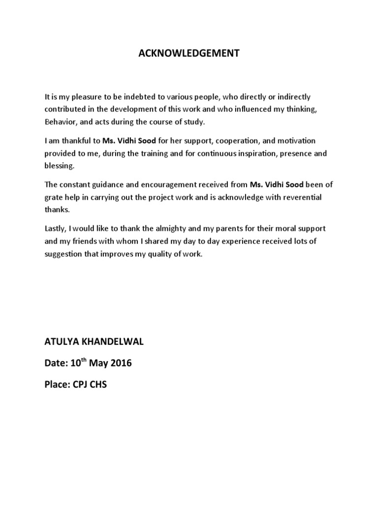 ACKNOWLEDGEMENT Atulya | PDF