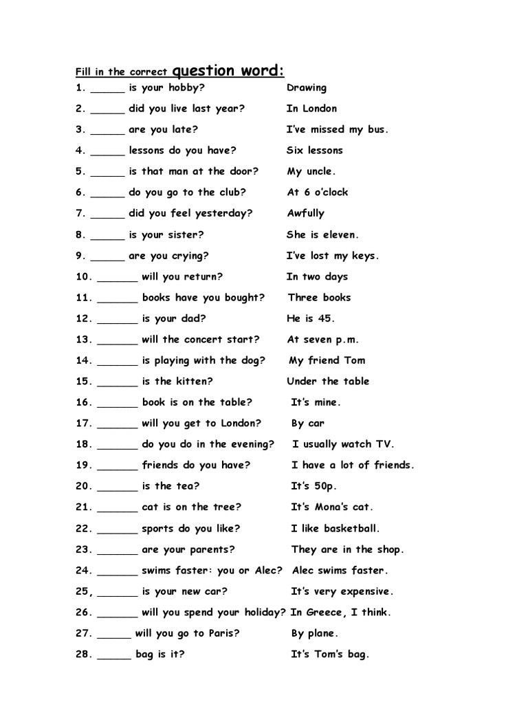 Question Words Exercise | PDF