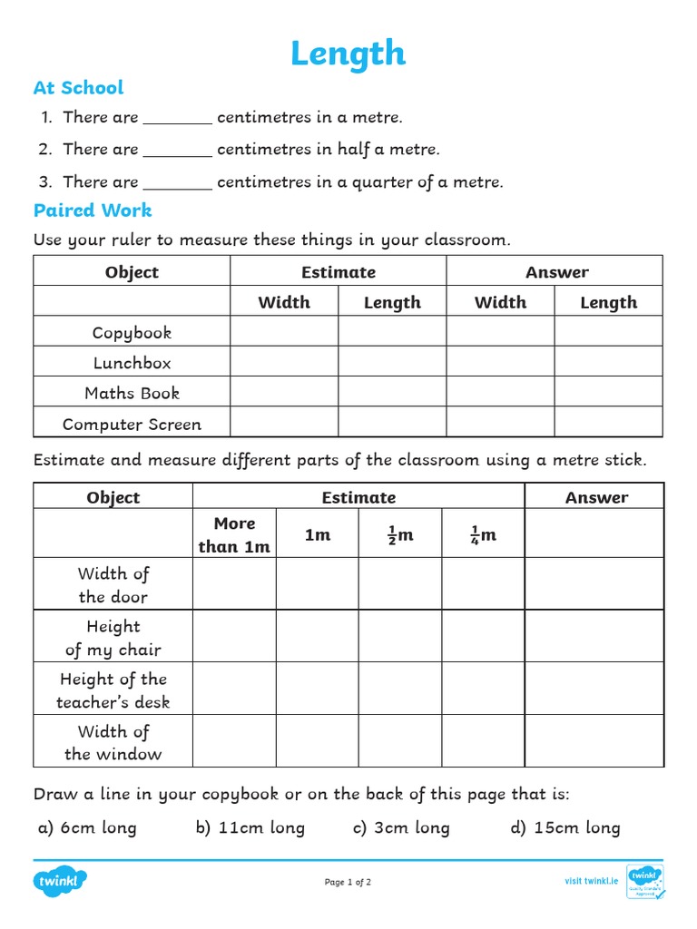 Measuring Length Practical Tasks at School and Home Activity Sheets | PDF