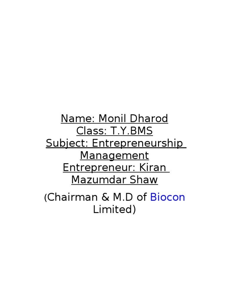 Name: Monil Dharod Class: T.Y.BMS Subject: Entrepreneurship Management ...
