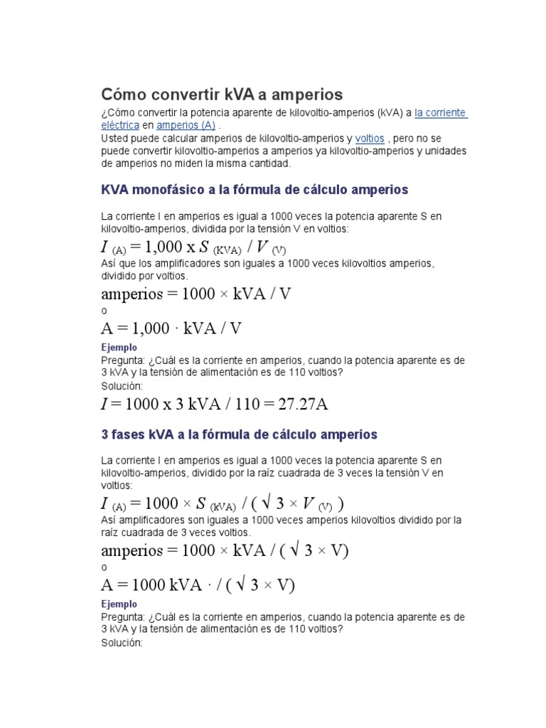 Cómo Convertir kVA A Amperios | PDF | Ciencia y matemáticas