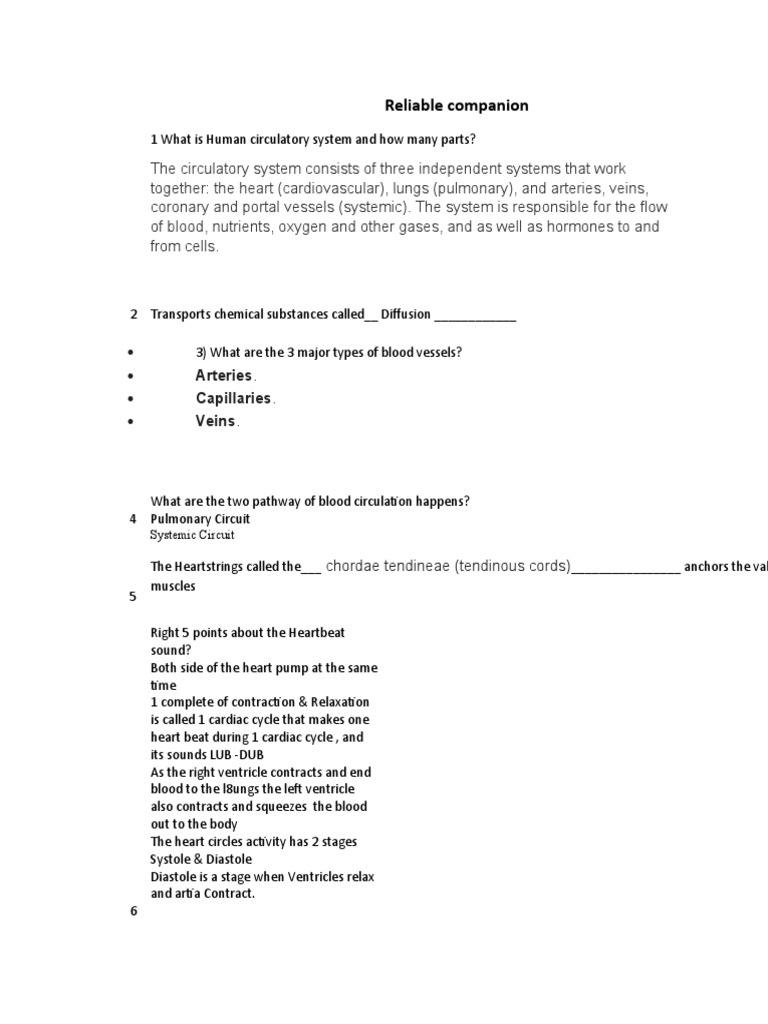 Reliable Companion Test | PDF | Heart | Circulatory System