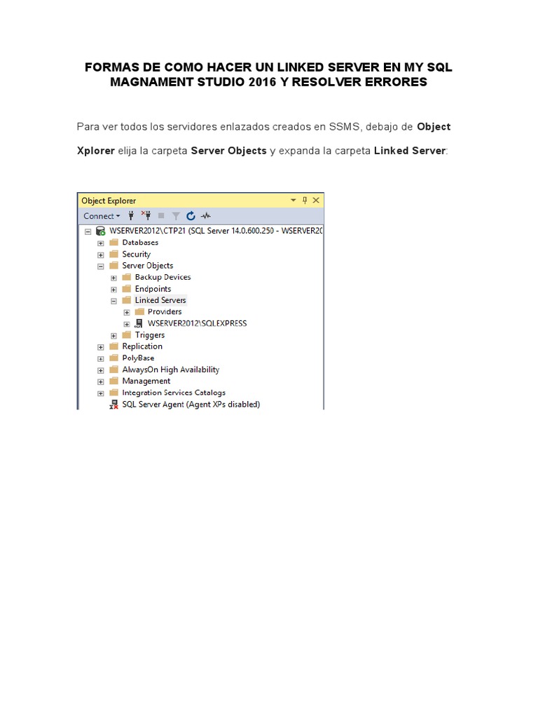 Crear Linked Server en SQL Server | PDF | Servidor SQL de Microsoft ...