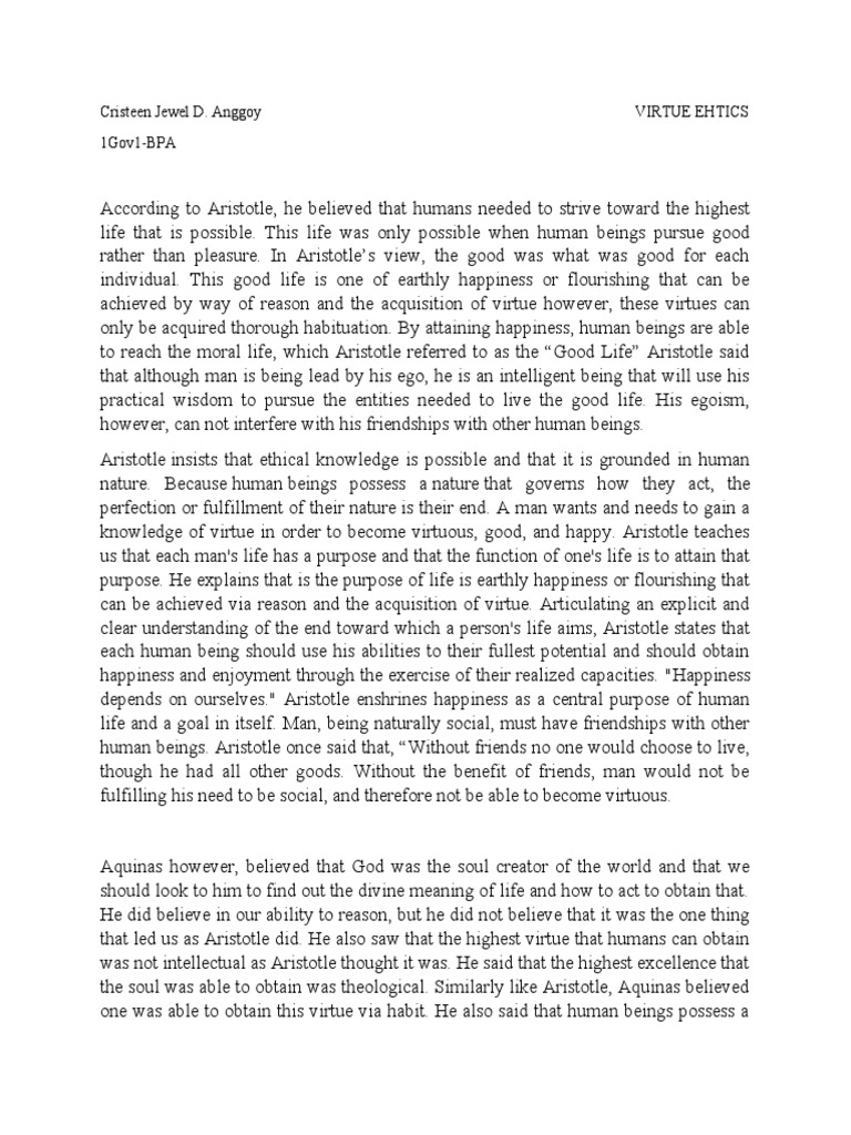 Cristeen Jewel D. Anggoy Virtue Ehtics 1Gov1-BPA | PDF | Thomas Aquinas ...