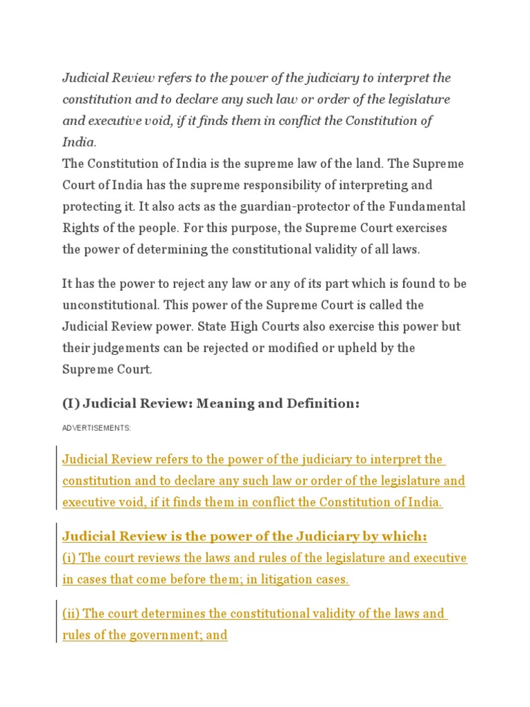 (I) Judicial Review: Meaning and Definition:: Judicial Review Is The ...