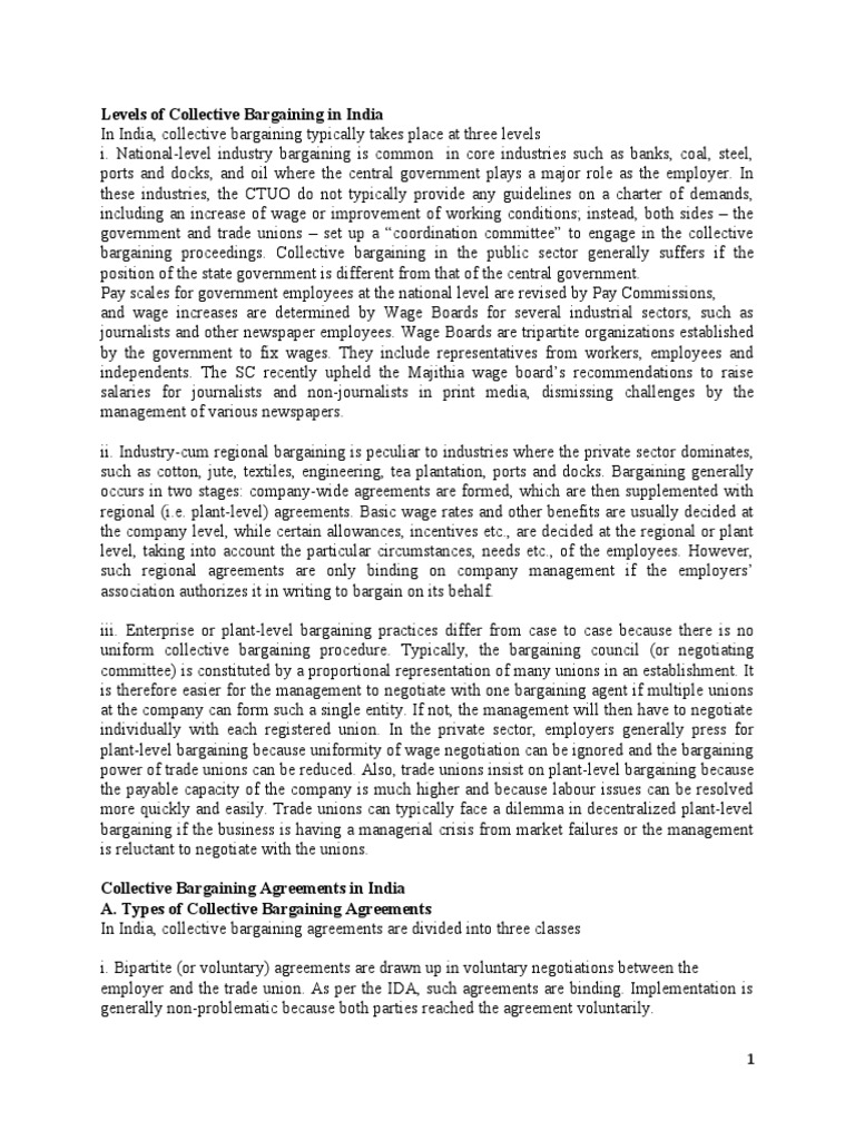 Levels of Collective Bargaining in India | PDF | Collective Bargaining ...