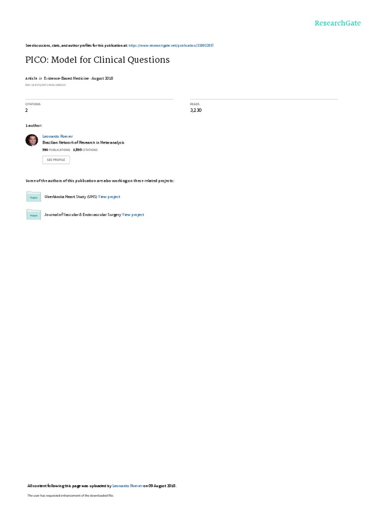 PICO: Model For Clinical Questions: Evidence-Based Medicine August 2018 ...