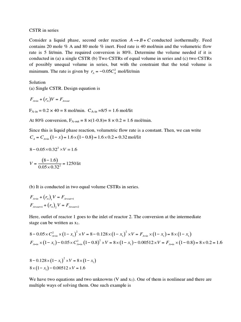 CSTR Series | PDF | Chemical Reactor | Chemical Engineering