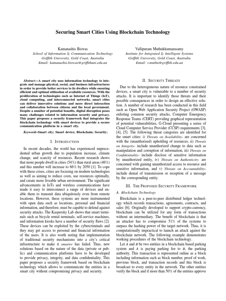 Securing Smart Cities Using Blockchain Technology: Ecurity Hreats | PDF | Computer Network ...