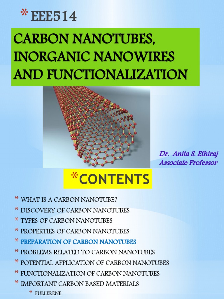 Carbon Nanotubes, Inorganic Nanowires and Functionalization: Dr. Anita S. Ethiraj Associate ...