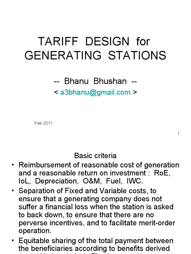 TARIFF DESIGN For GENERATING STATIONS | PDF | Kilowatt Hour | Power Station