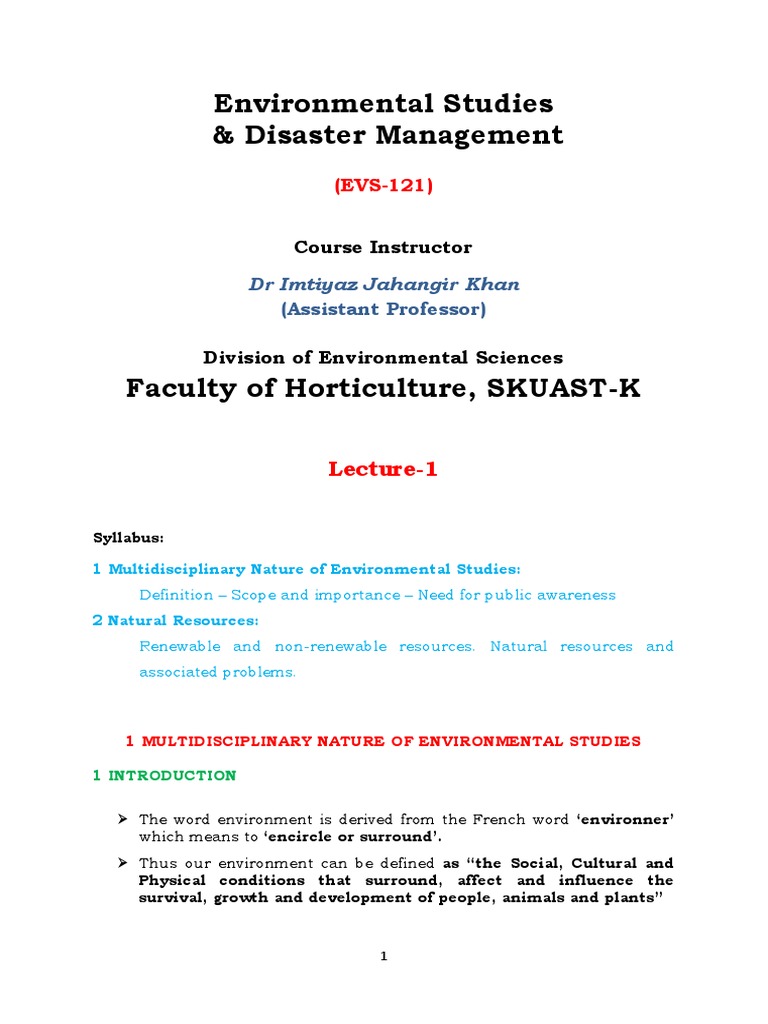 Environmental Studies & Disaster Management: Course Instructor | PDF ...