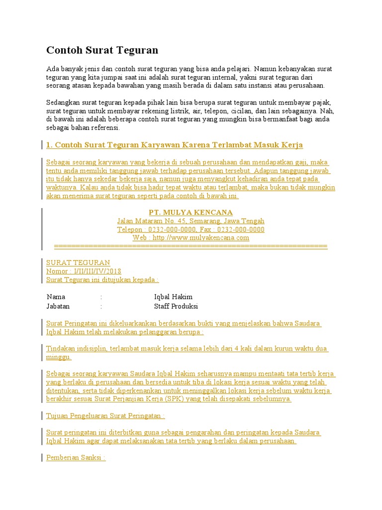 Contoh Surat Teguran | PDF