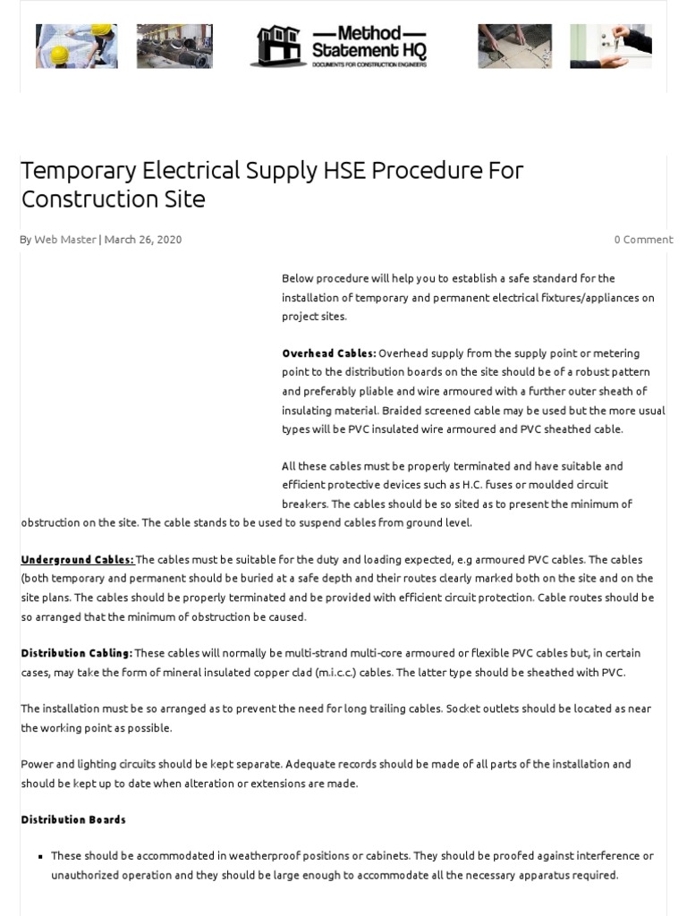 Temporary Electrical Supply HSE Procedure For Construction Site ...