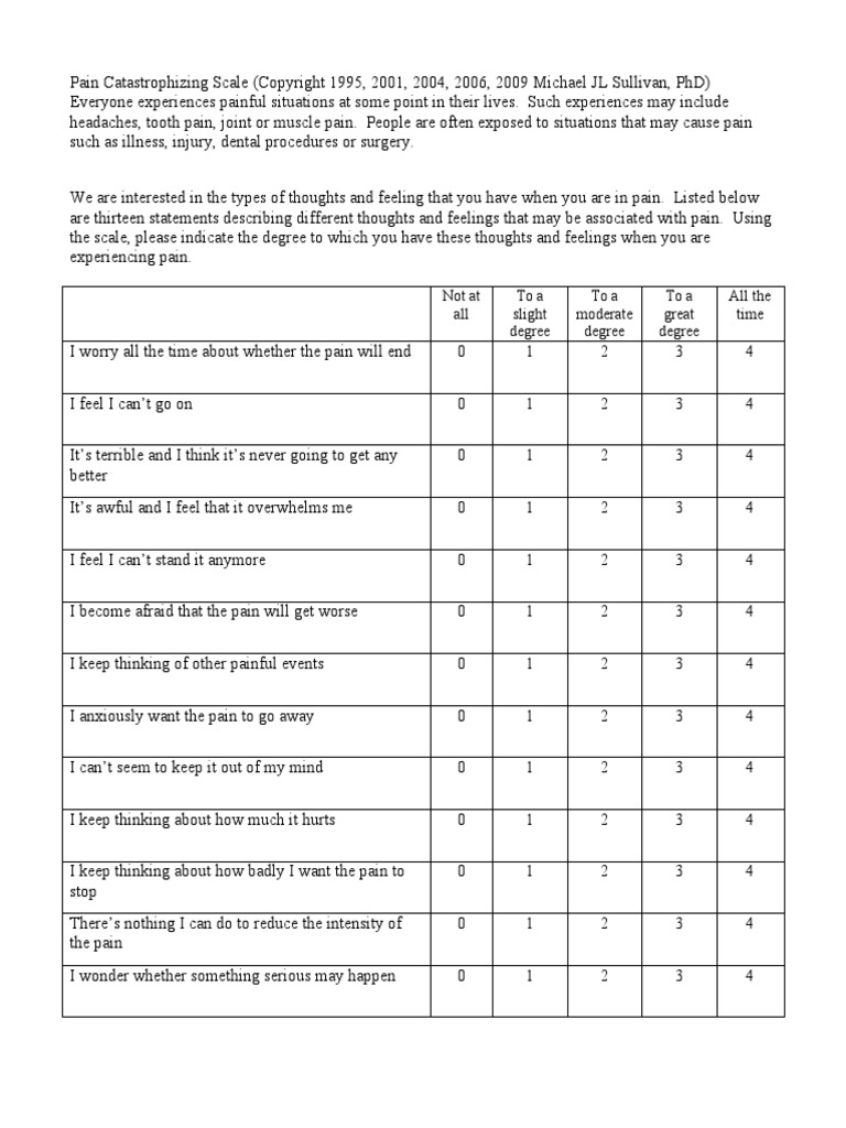Pain Catastrophizing Scale PDF | PDF