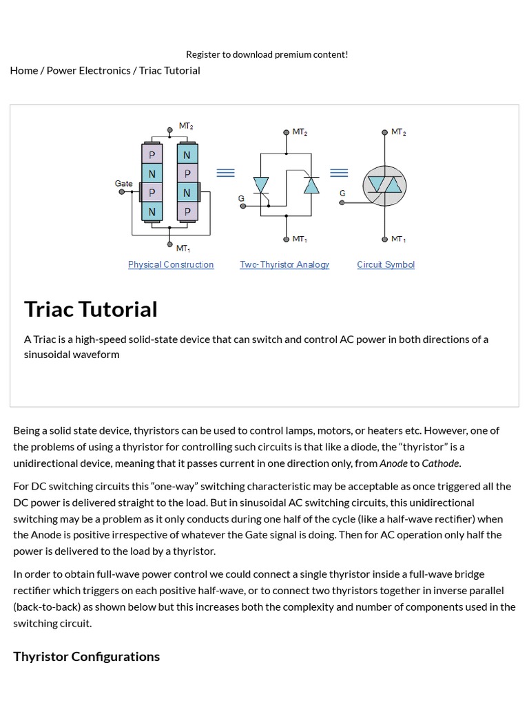 Triac Tutorial And Triac Switching Circuits Pdf Field Effect Transistor Power Electronics