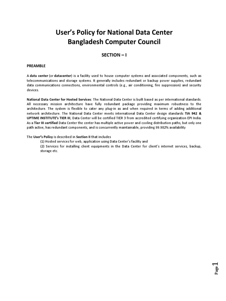 USER Policy - National Data Center | PDF | Data Center | Computer Network