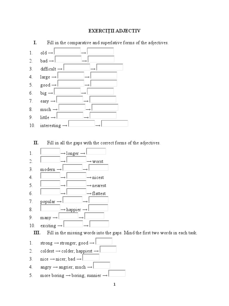 Exercitii Adjectiv | PDF | Adjective