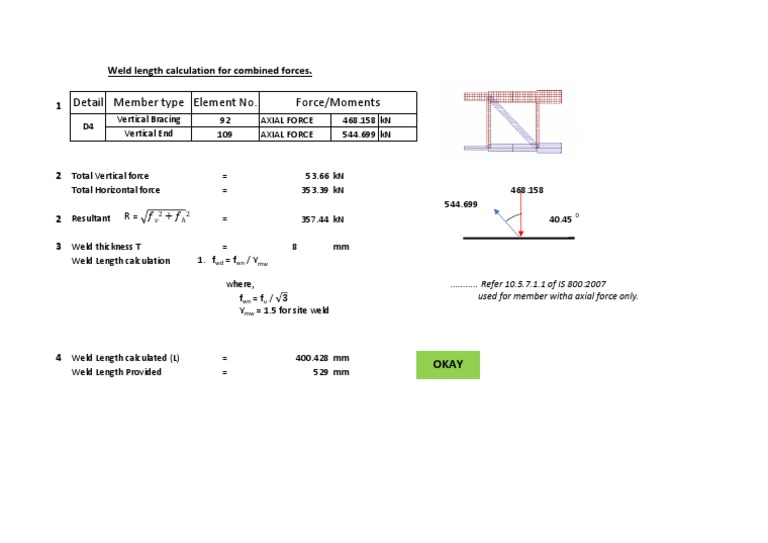 Detail Element No. Member Type Force/Moments: Weld Length Calculation ...