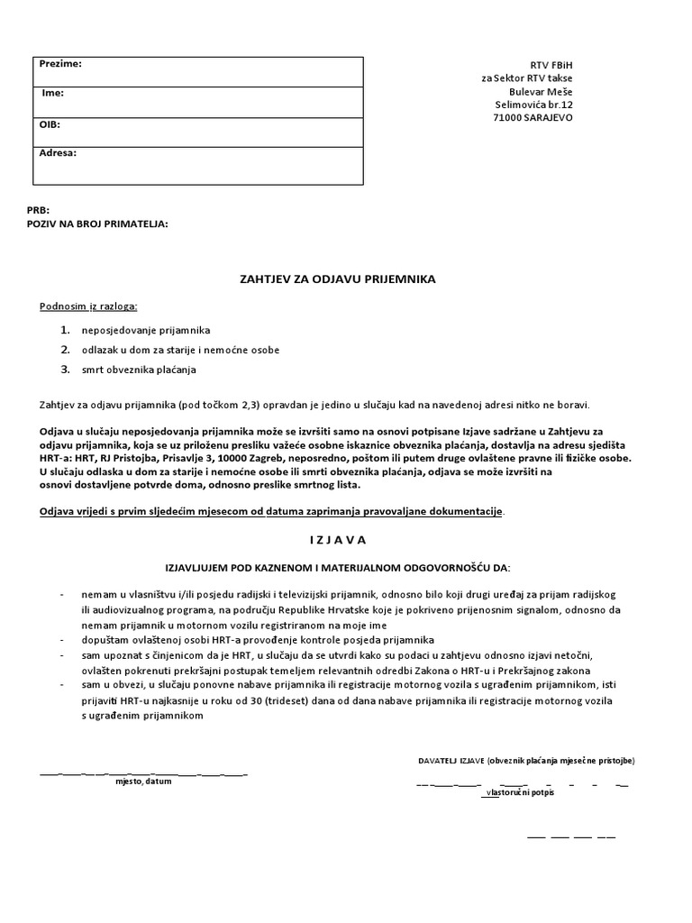 Odjava Fizic Ke Nova | PDF