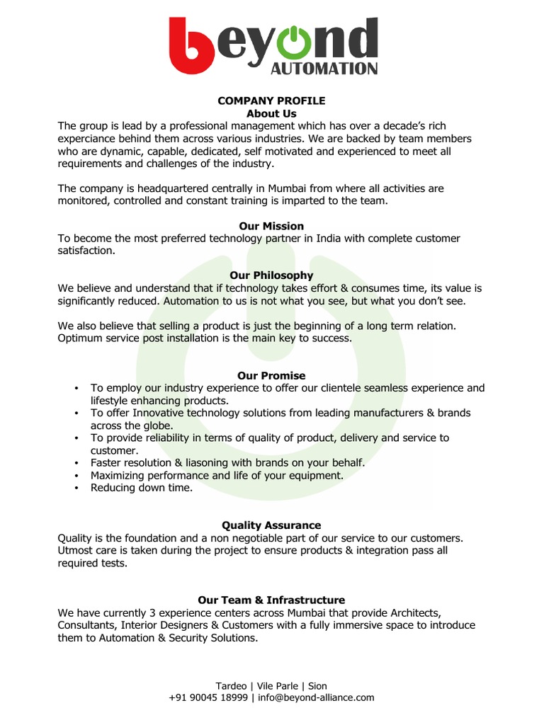 Beyond Automation - Company Profile | PDF | Automation | Brand