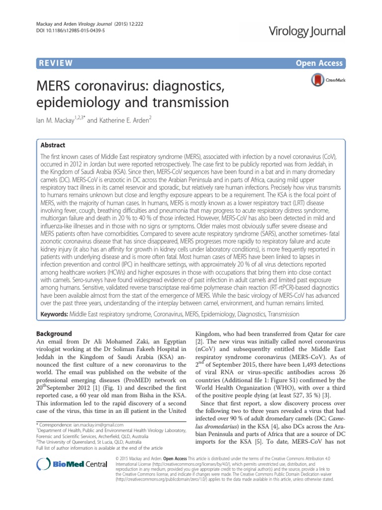 MERS Coronavirus: Diagnostics, Epidemiology and Transmission | PDF ...
