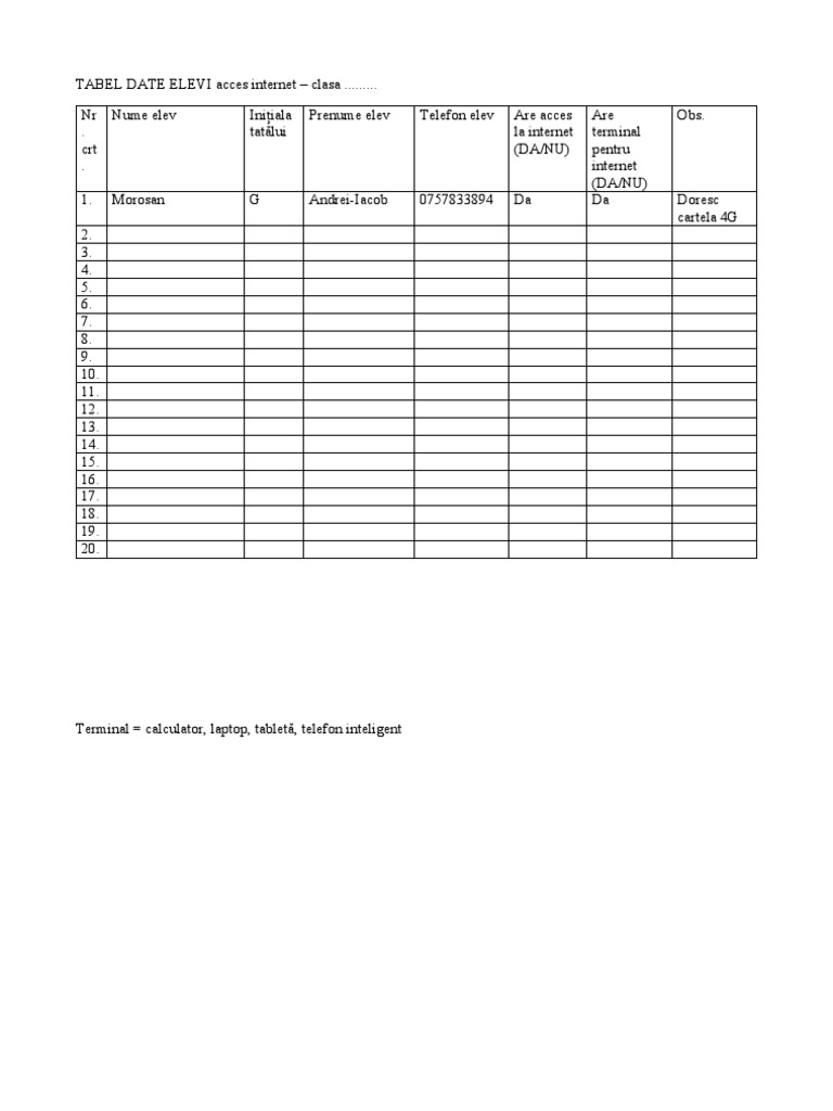 Tabel - Date Elevi | PDF