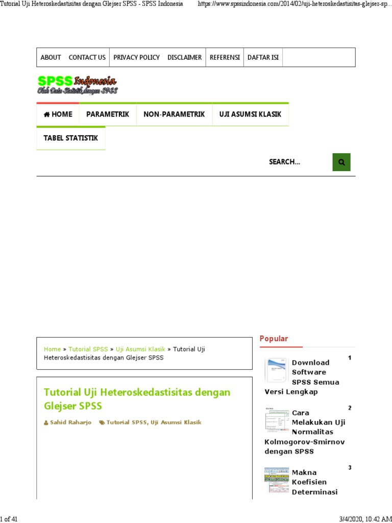 Tutorial Uji Heteroskedastisitas Dengan Glejser SPSS - SPSS Indonesia | PDF