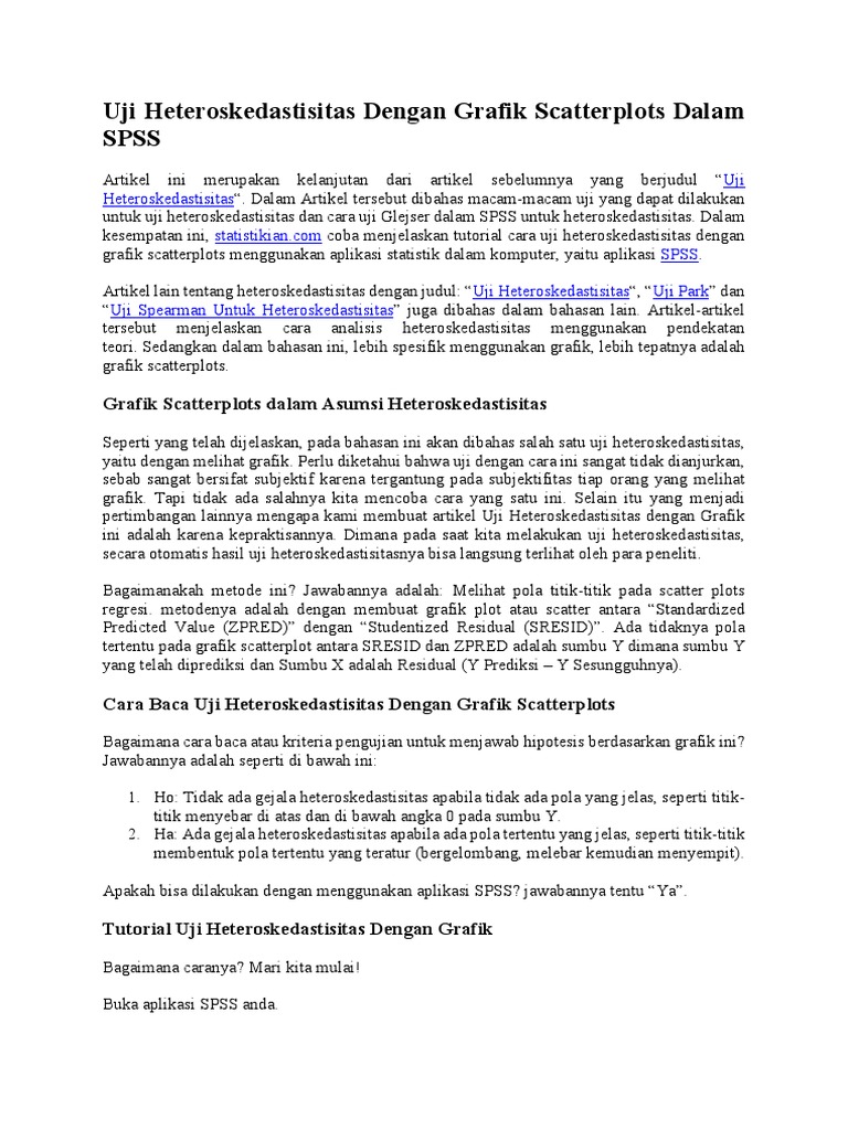 Uji Heteroskedastisitas Dengan Grafik Scatterplots Dalam SPSS | PDF
