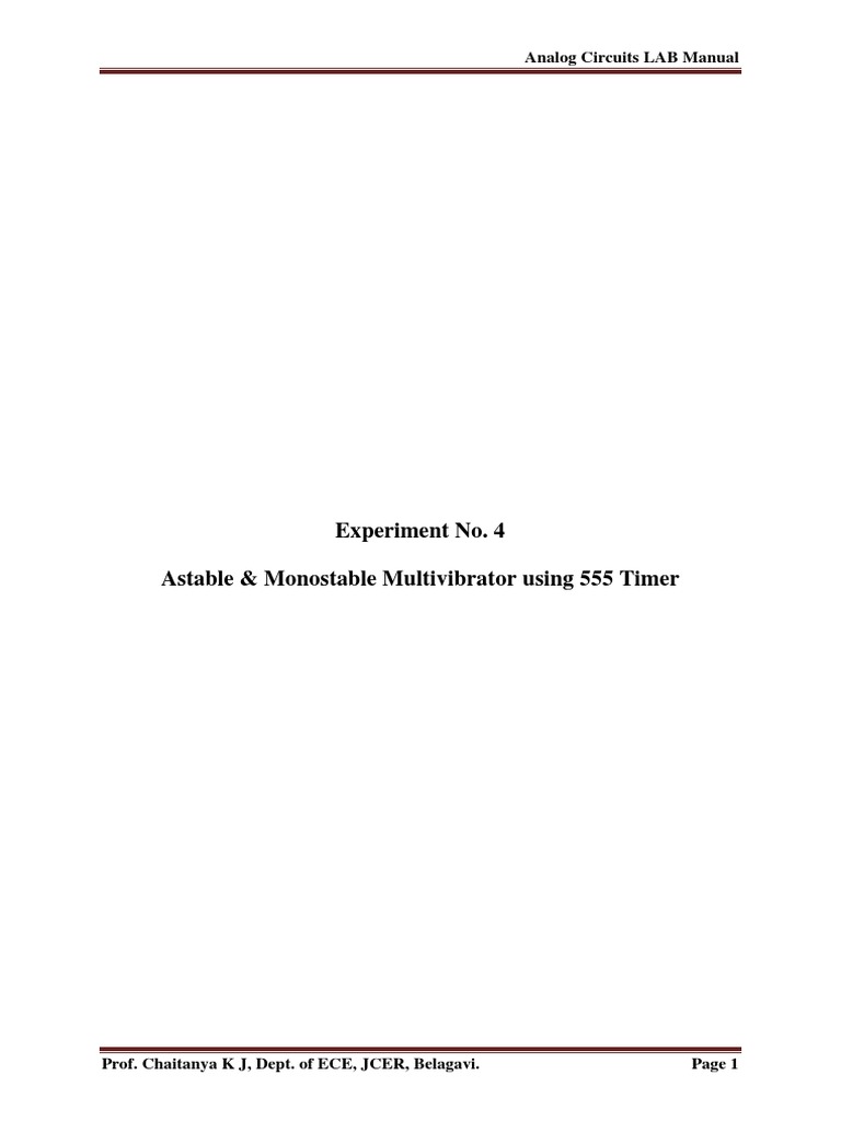 Experiment No. 4 Astable & Monostable Multivibrator Using 555 Timer | PDF | Electrical ...