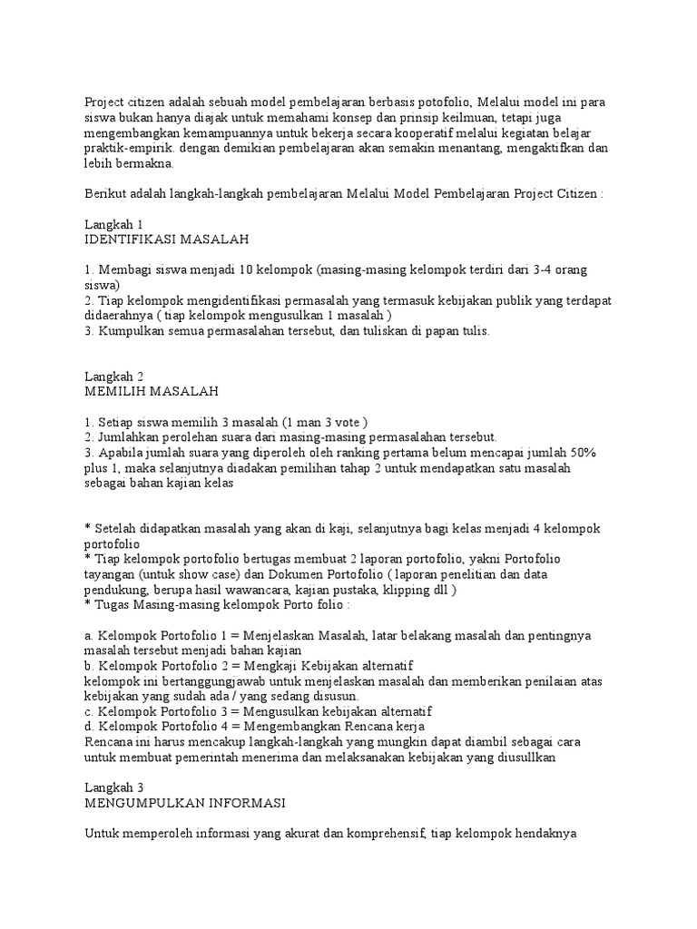 Langkah-Langkah Model Project Citizen | PDF