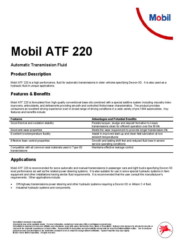 Mobil ATF 220: Product Description | PDF