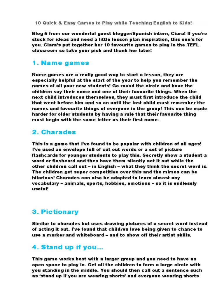 Name Games: 10 Quick & Easy Games To Play While Teaching English To ...