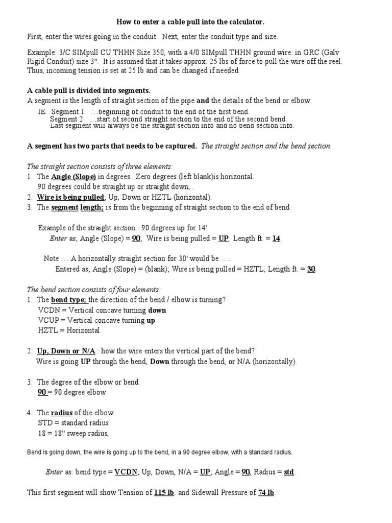 How To Enter A Cable Pull Into The Calculator.: The Straight Section ...