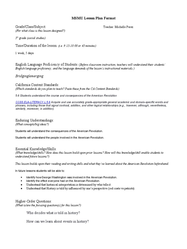 George Washington Lesson Michelle | PDF | Behavior Modification | Learning