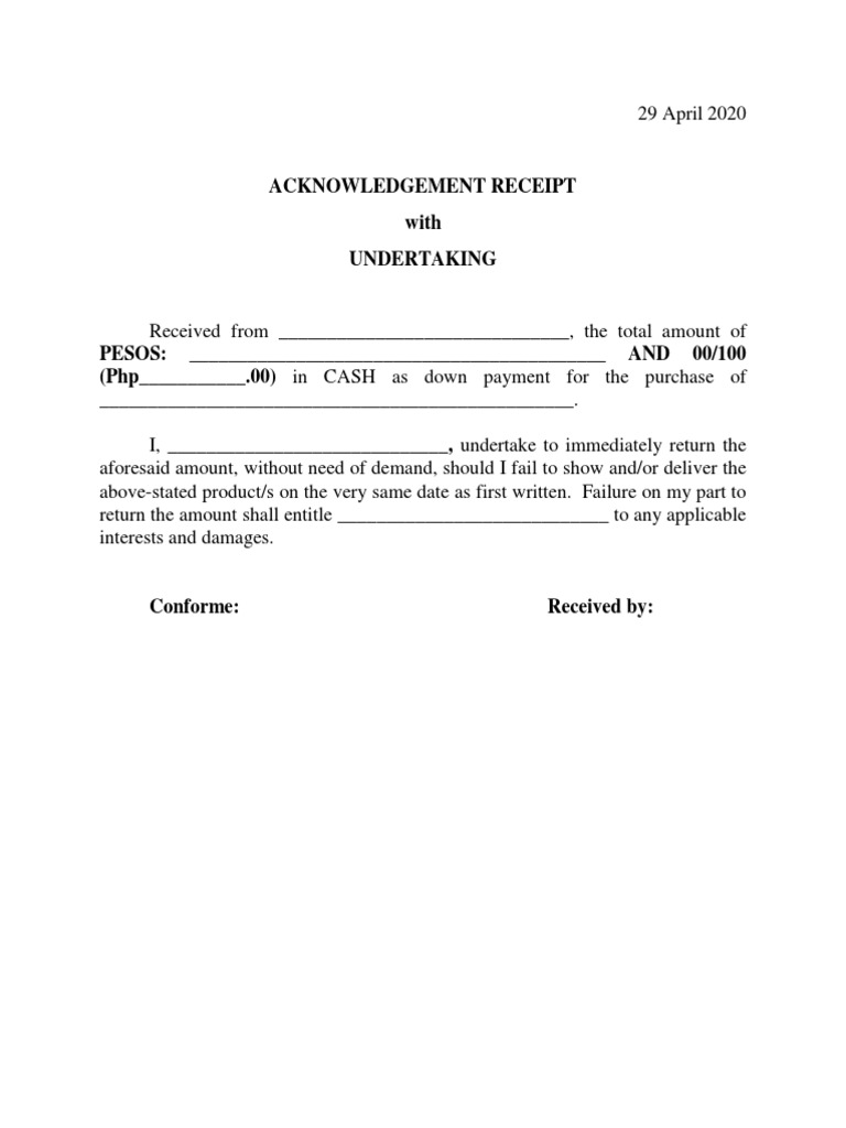 ACKNOWLEDGEMENT RECEIPT With Undertaking PDF