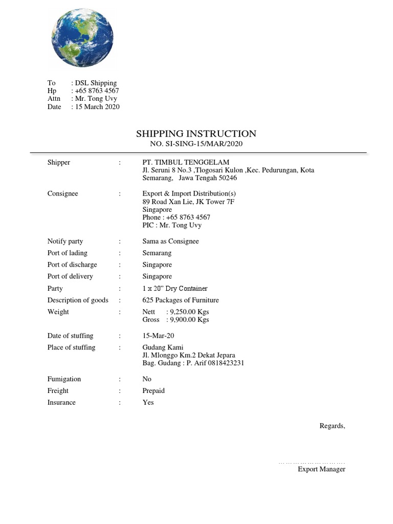 Shipping Instruction | PDF