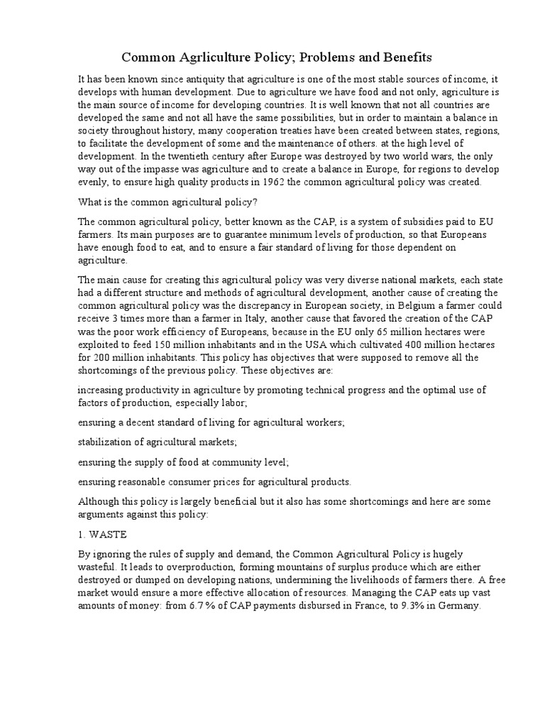 Common Agrliculture Policy Problems and Benefits | PDF | Common ...
