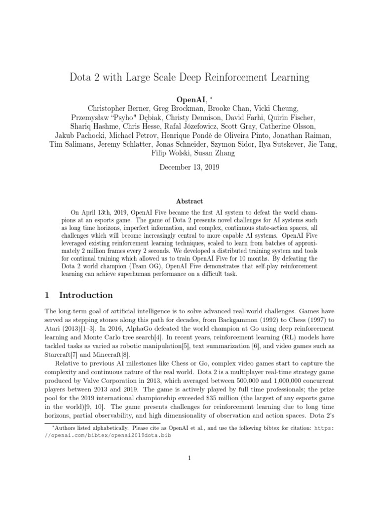 Dota 2 With Large Scale Deep Reinforcement Learning | PDF | Cognitive Science | Cognition