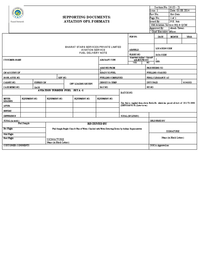 Supporting Documents: Aviation Ops. Formats: Bharat Stars Services ...