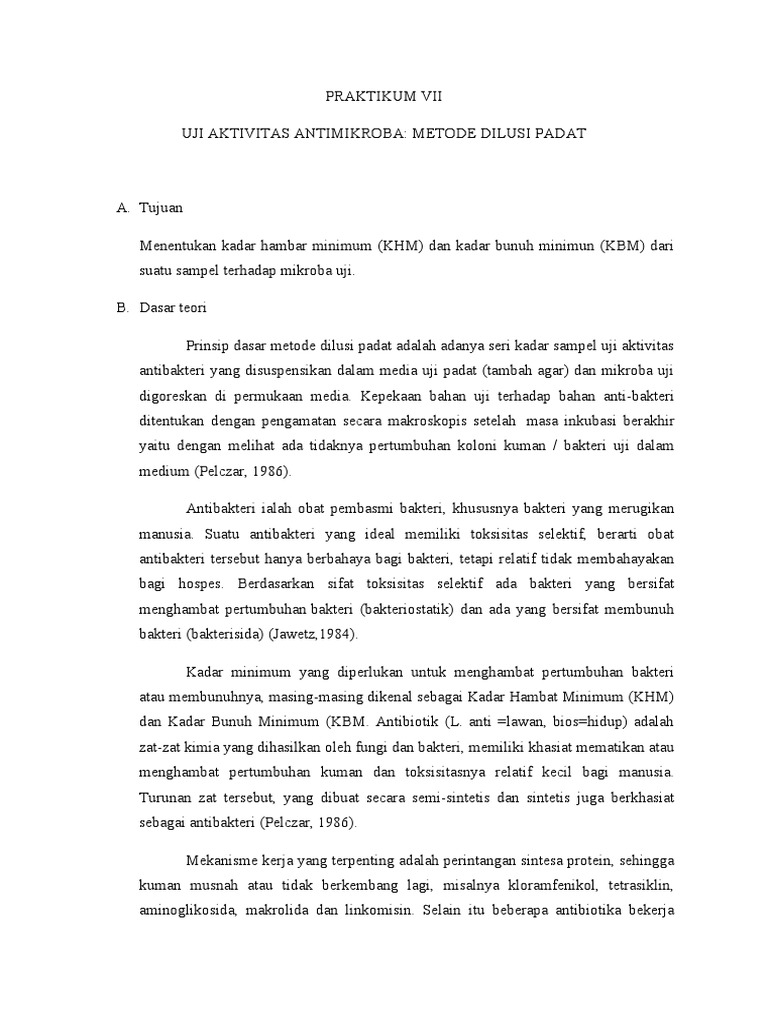 Praktikum UJI AKTIVITAS ANTIMIKROBA METODE DILUSI PADAT | PDF