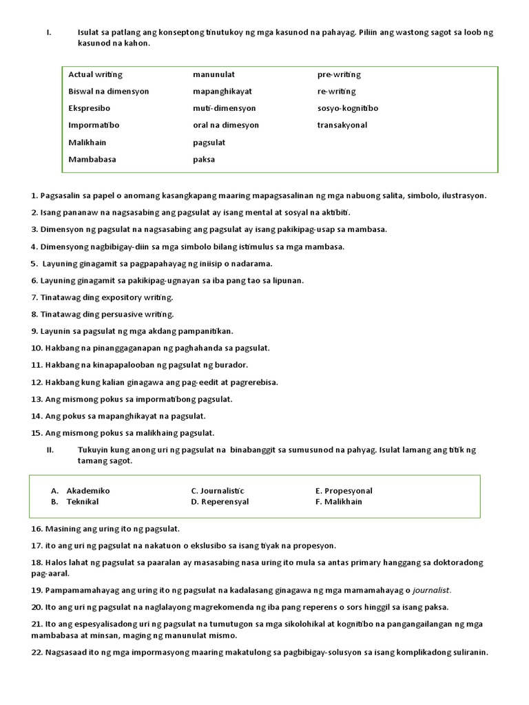 Mahabang Pagsusulit Sa Filipino 12 | PDF
