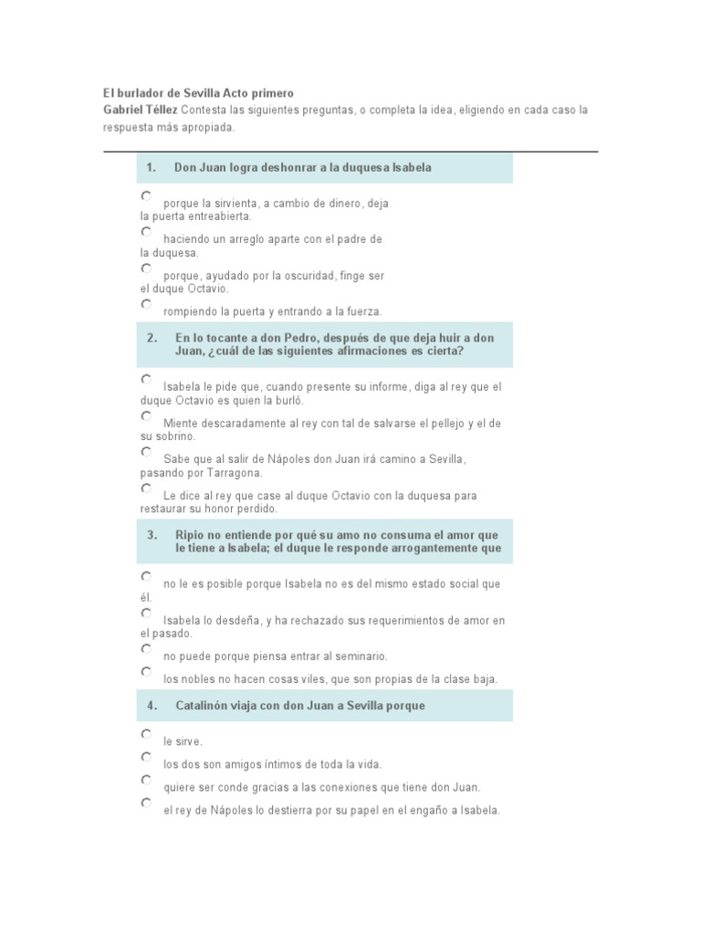 El Burlador de Sevilla Acto Primero Prueba | PDF | Clásicos