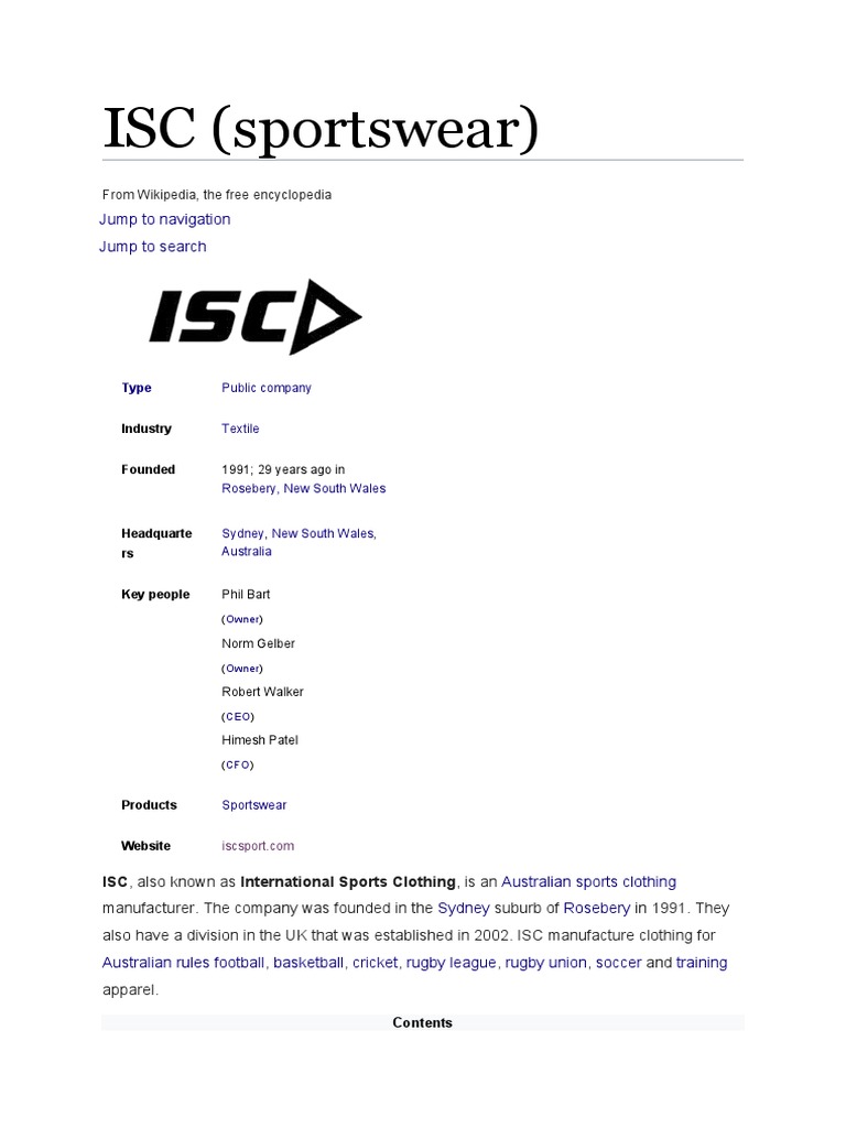 ISC (Sportswear) : Jump To Navigation Jump To Search | PDF | Rugby ...