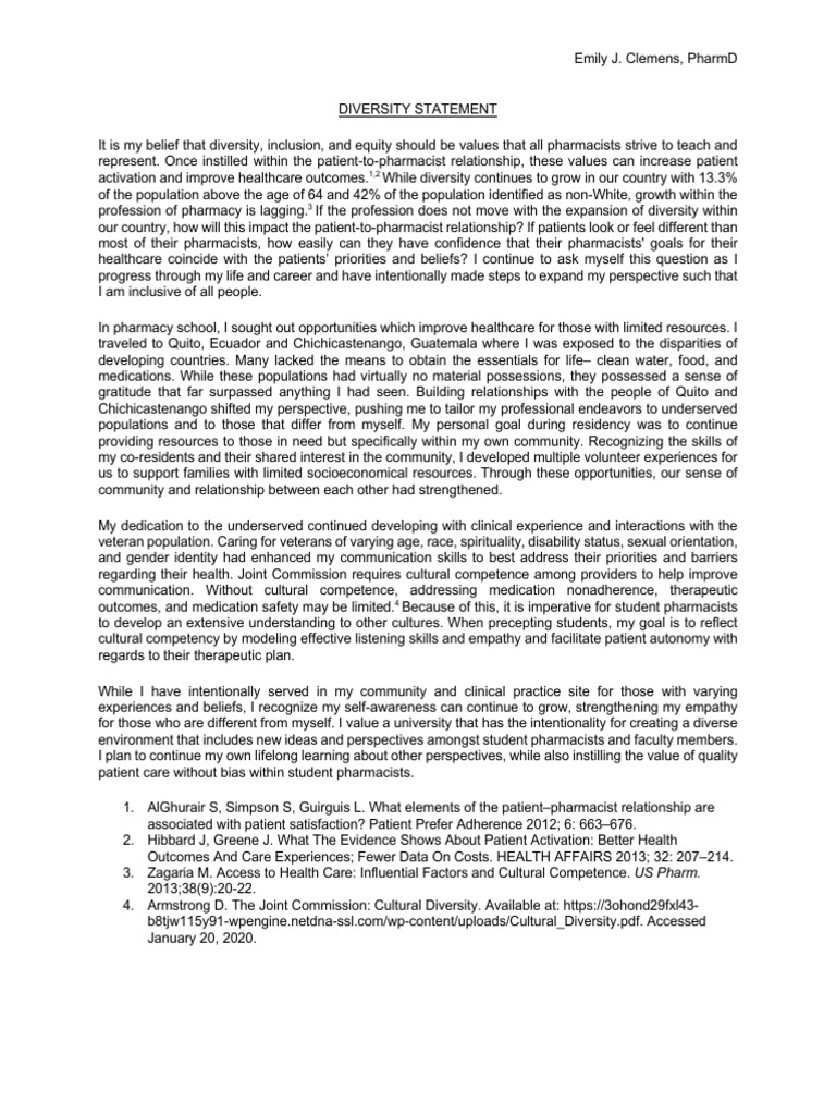 Diversity Statement | PDF | Competence (Human Resources) | Pharmacy