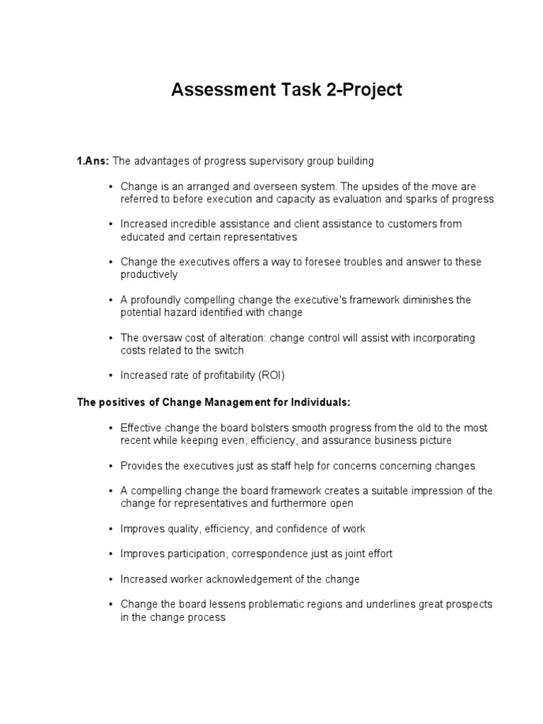 Change Management - Assessment Task 2-Project | PDF | Motivation ...