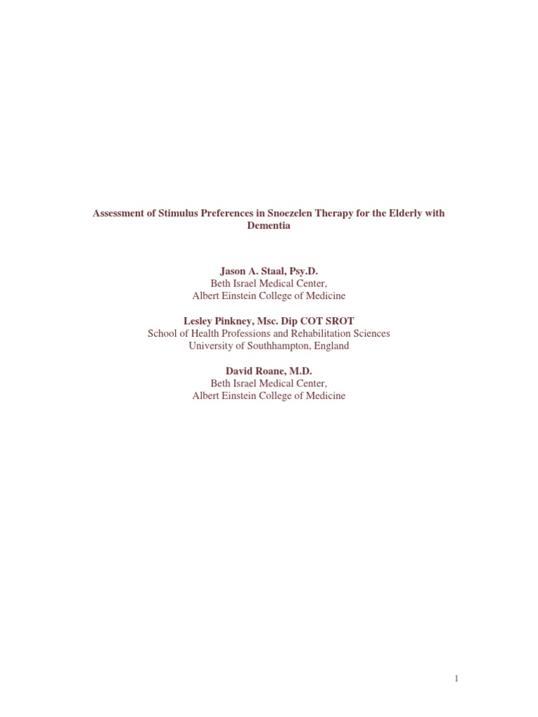 Assessment Stimulus Preferences Dementia PDF | PDF | Dementia ...