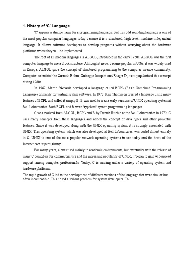 History of C' Language | PDF