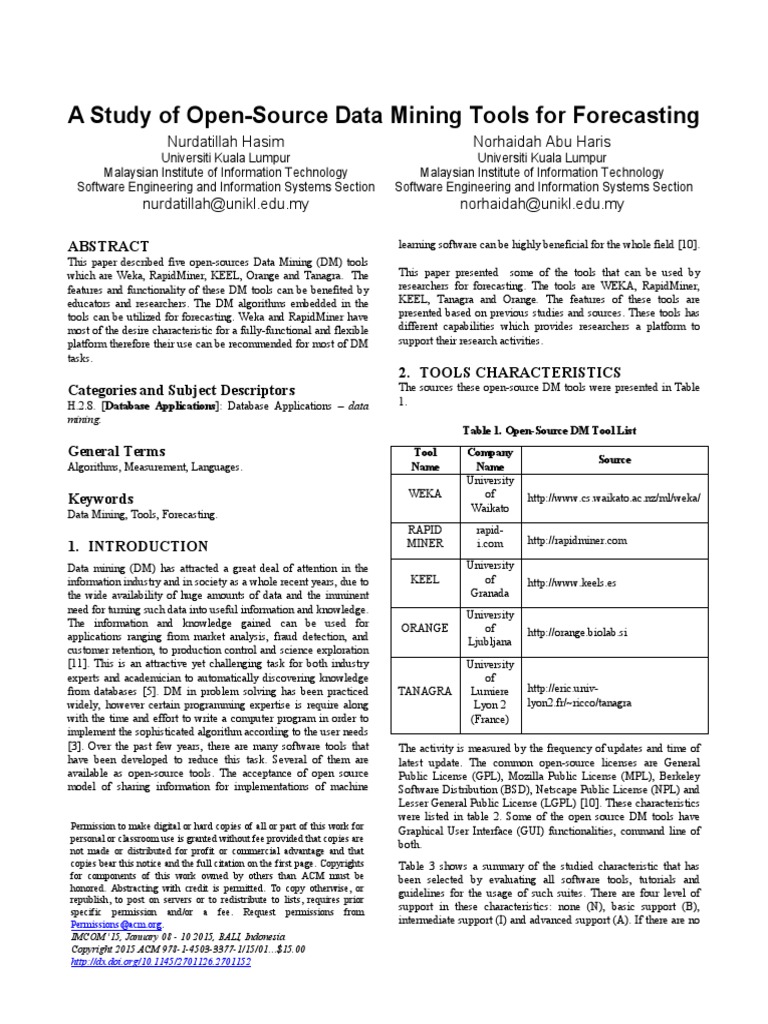 A Study of Open-Source Data Mining Tools For Forecasting: Nurdatillah Hasim Norhaidah Abu Haris ...