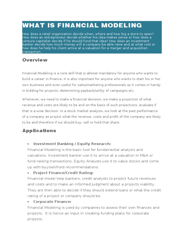 What Is Financial Modeling | PDF | Discounted Cash Flow | Leveraged Buyout